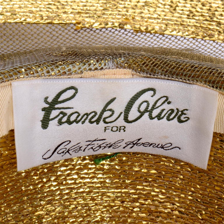 Frank Olive Vintage Gold Woven Straw and Mesh Wide Brim Hat With Bow ...