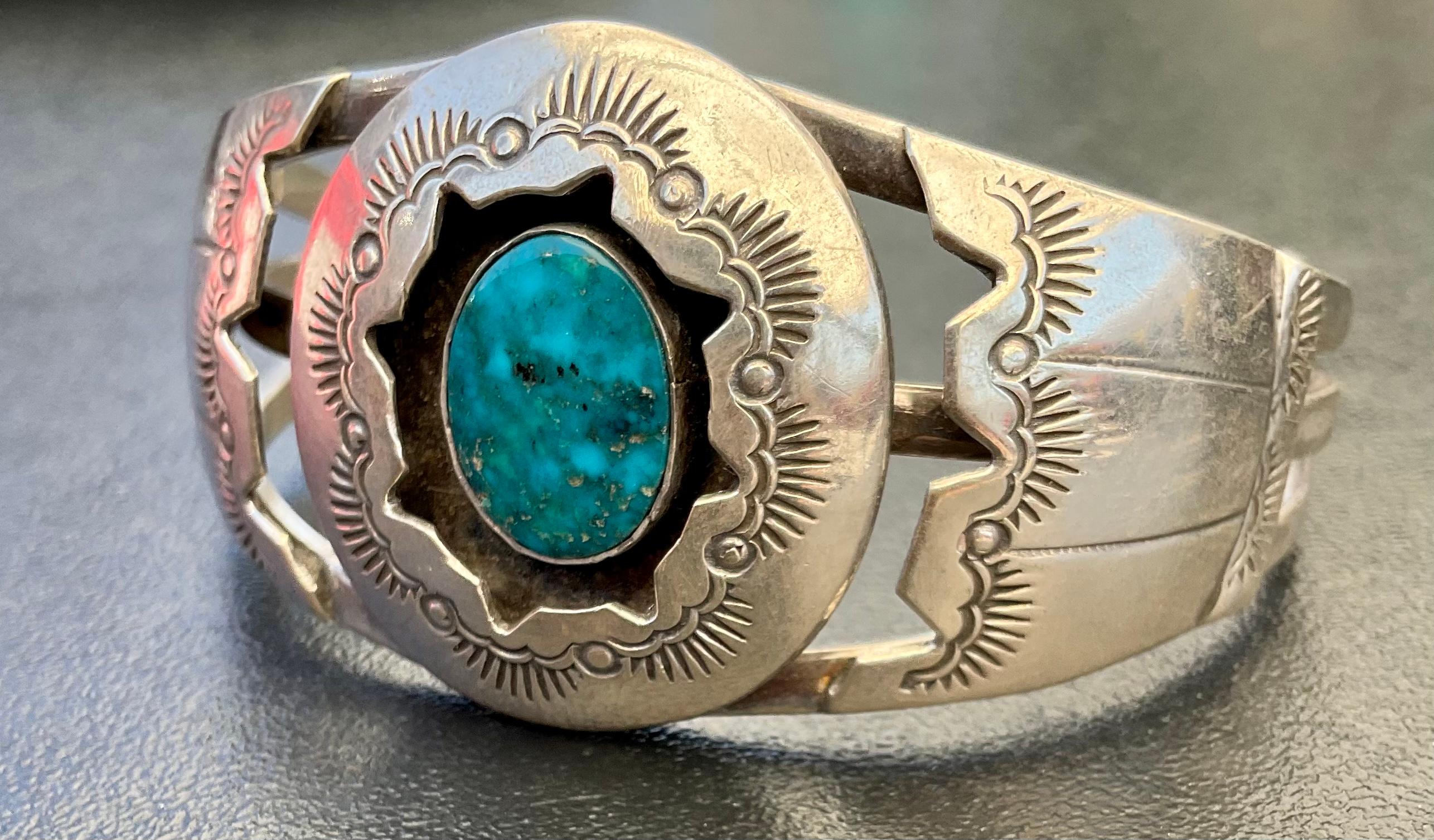 Frank Ramone Navajo Sterling Silver and Turquoise Native Shadowbox Cuff ...