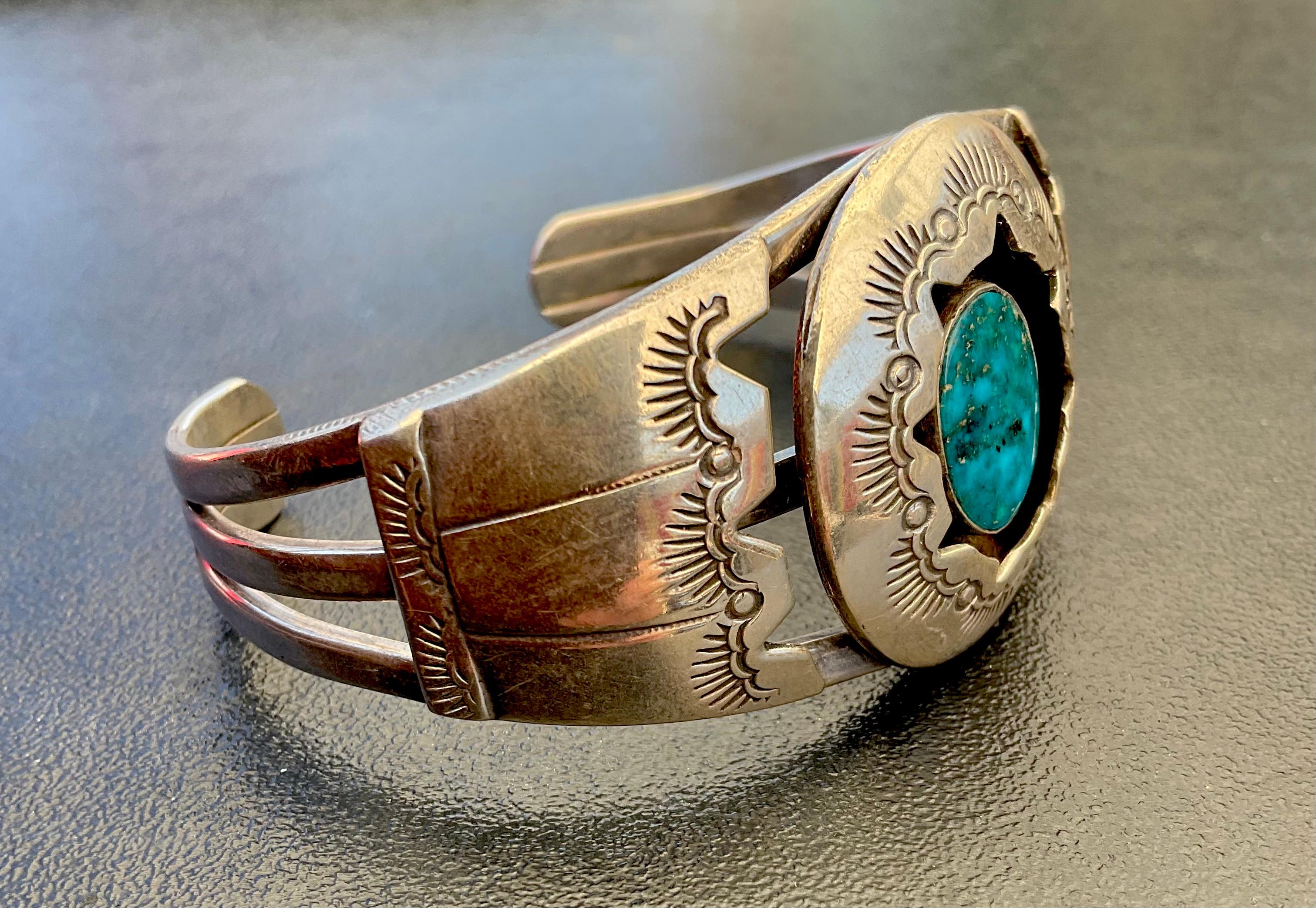 Frank Ramone Navajo Sterling Silver and Turquoise Native Shadowbox Cuff ...
