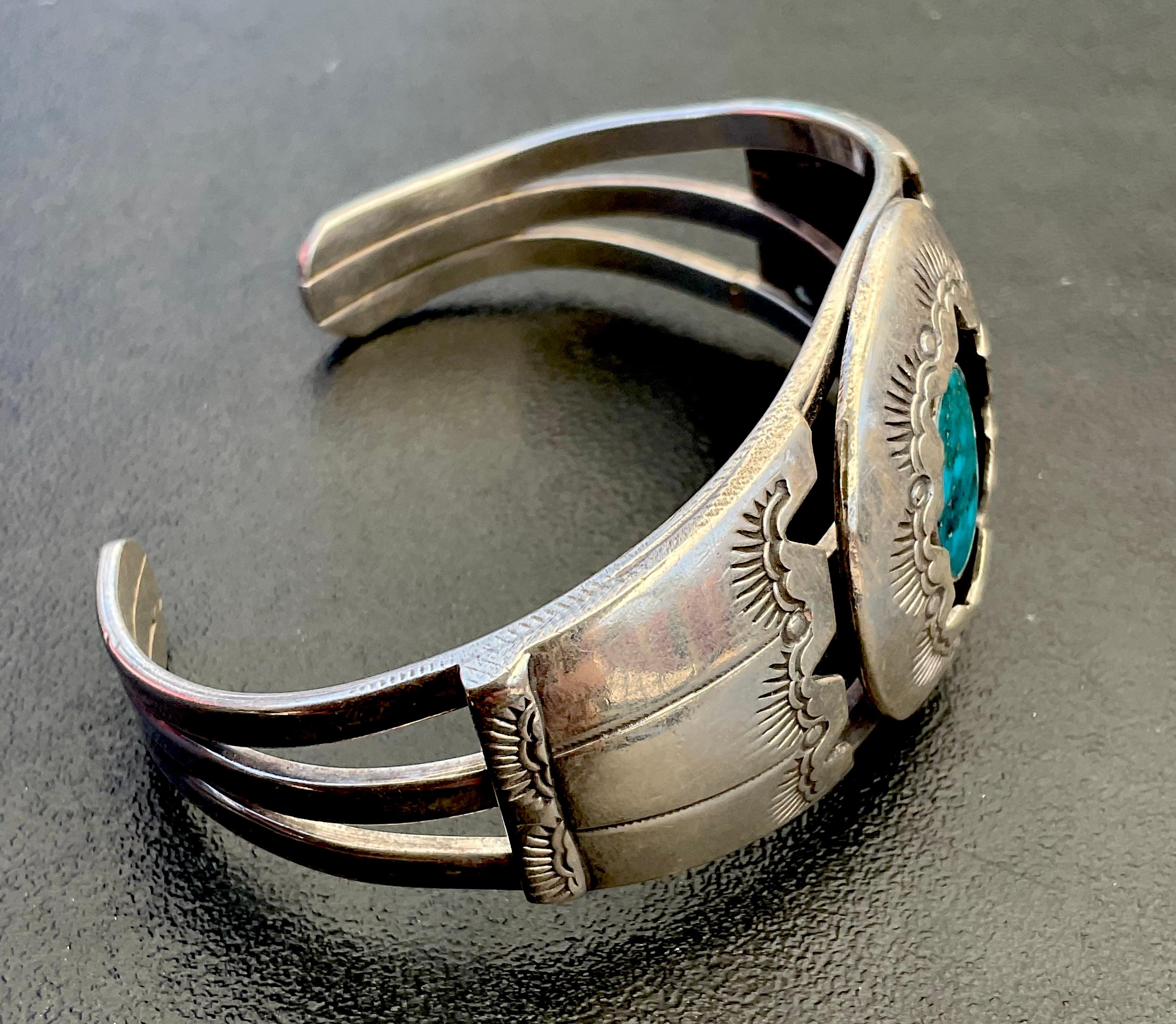 Frank Ramone Navajo Sterling Silver and Turquoise Native Shadowbox Cuff ...