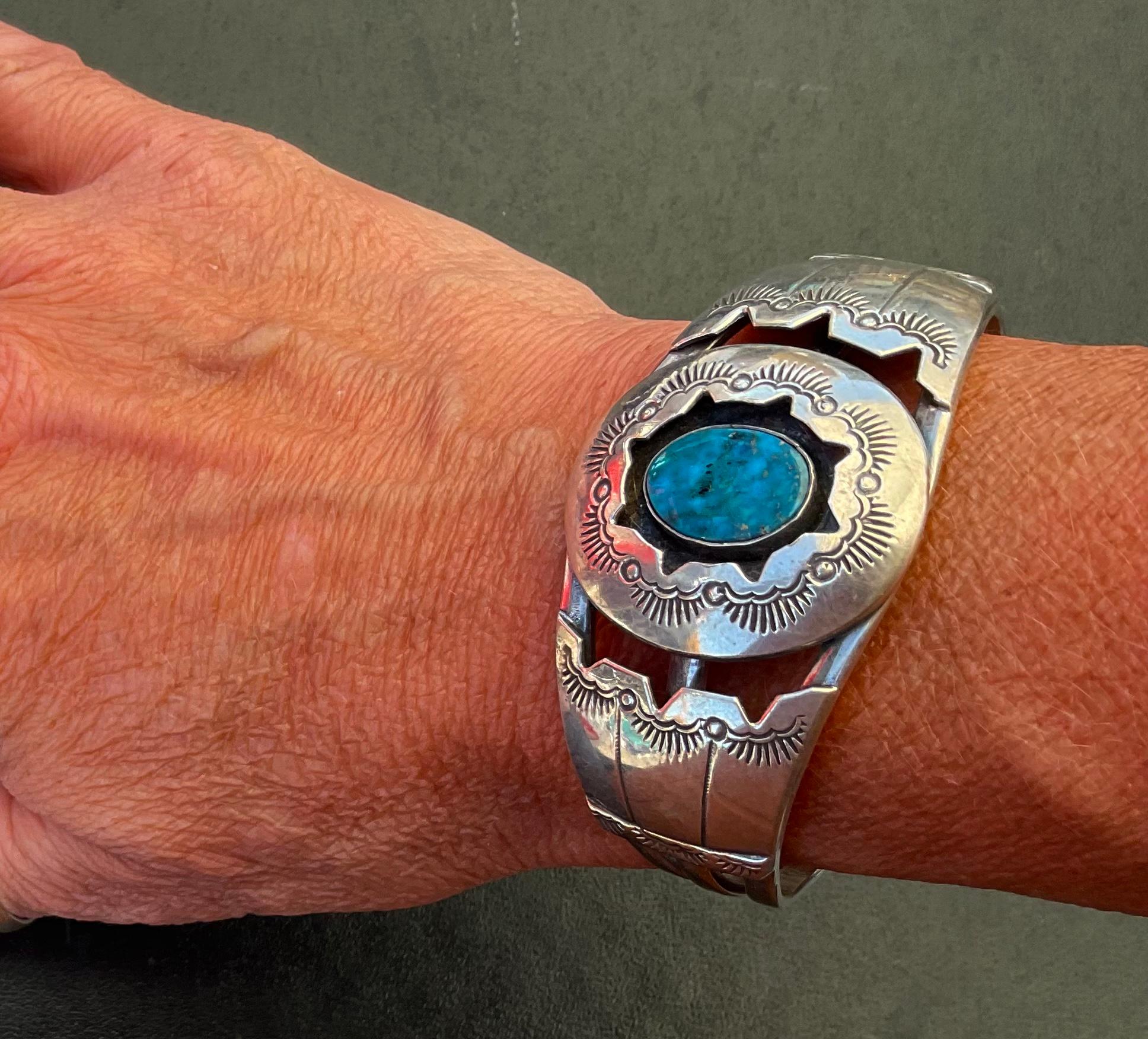 Frank Ramone Navajo Sterling Silver and Turquoise Native Shadowbox Cuff ...