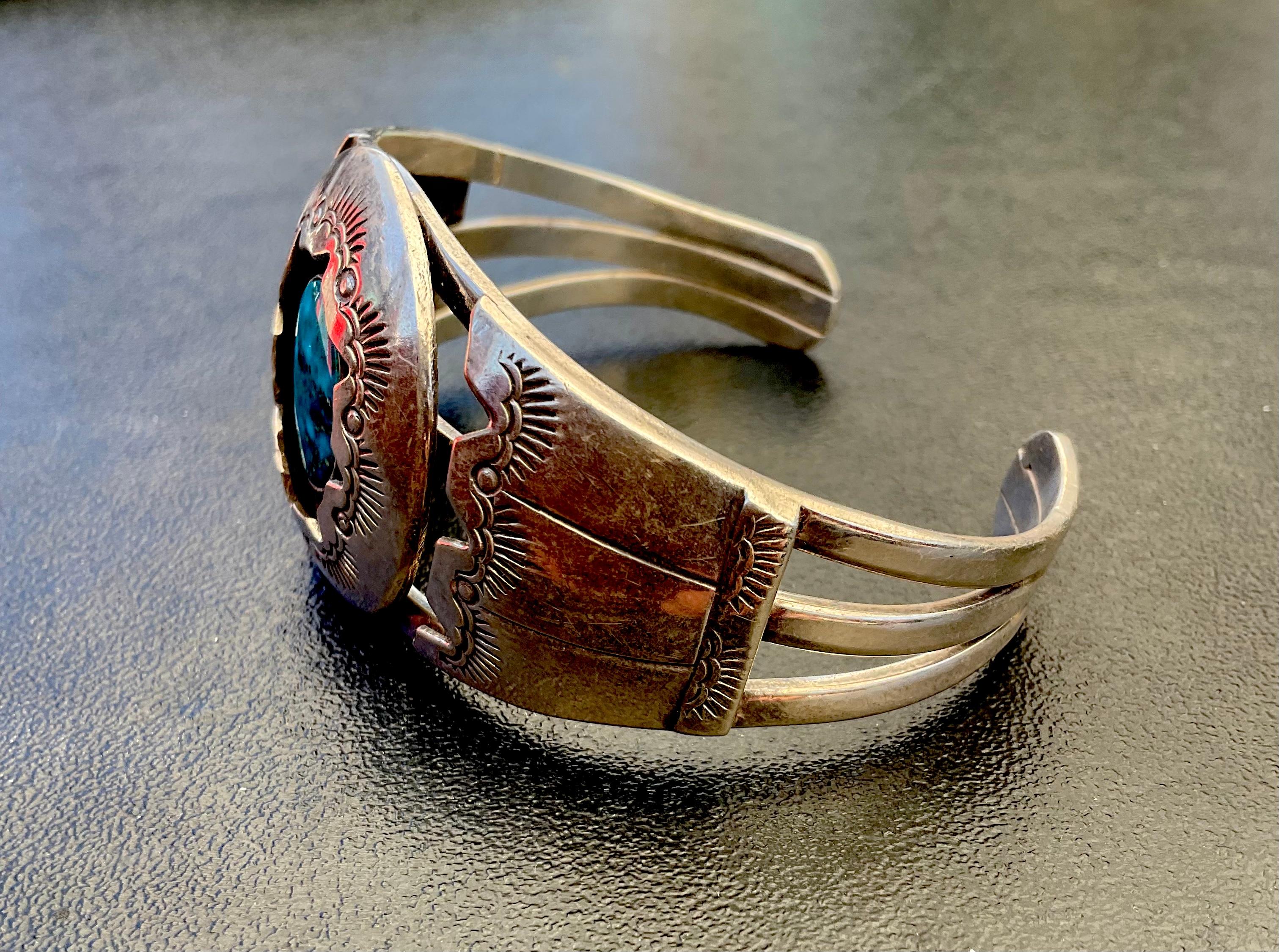 Frank Ramone Navajo Sterling Silver and Turquoise Native Shadowbox Cuff ...