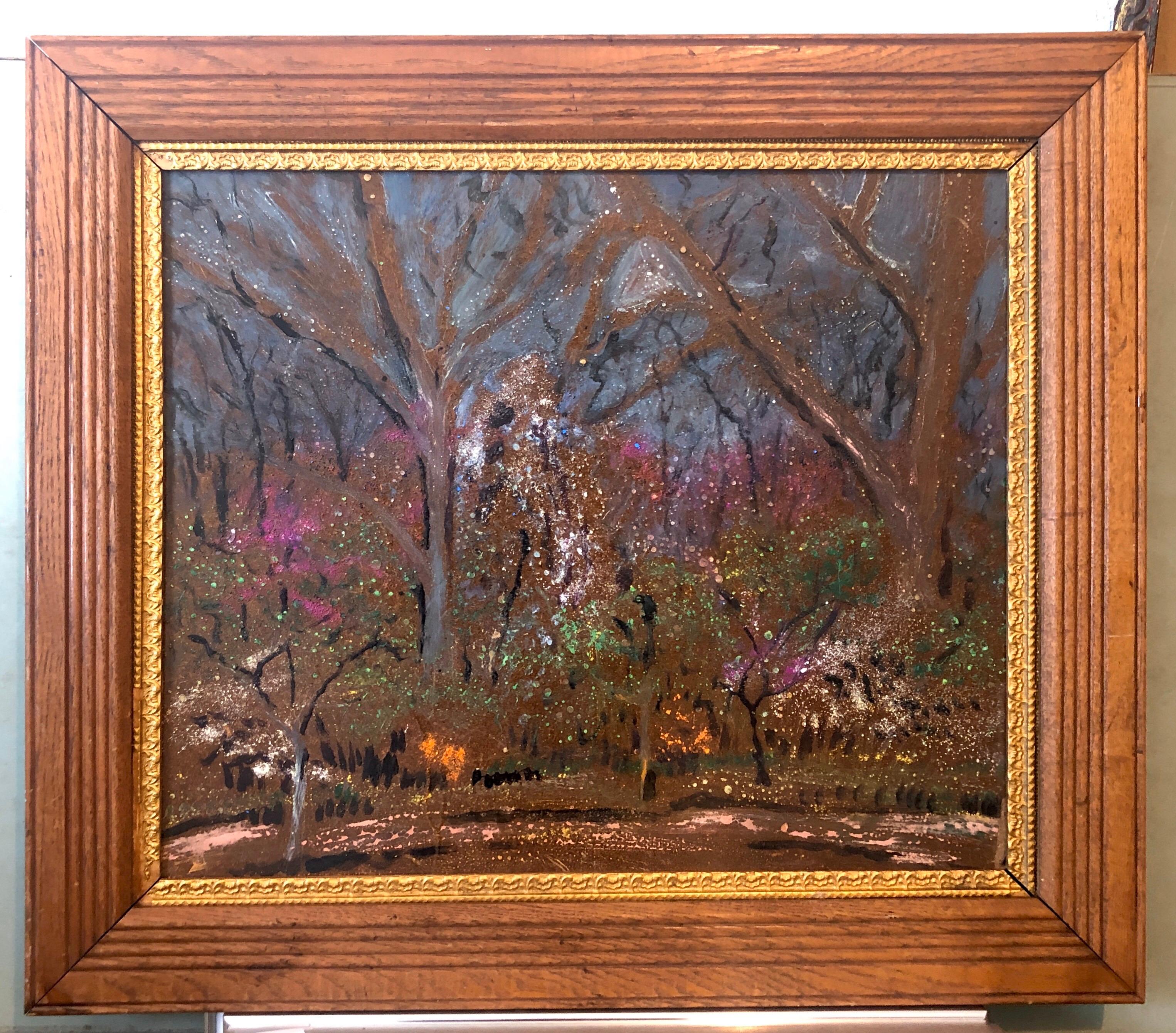 Frank Stanley Herring - Expressionist Night Scene Oil Painting Trees ...