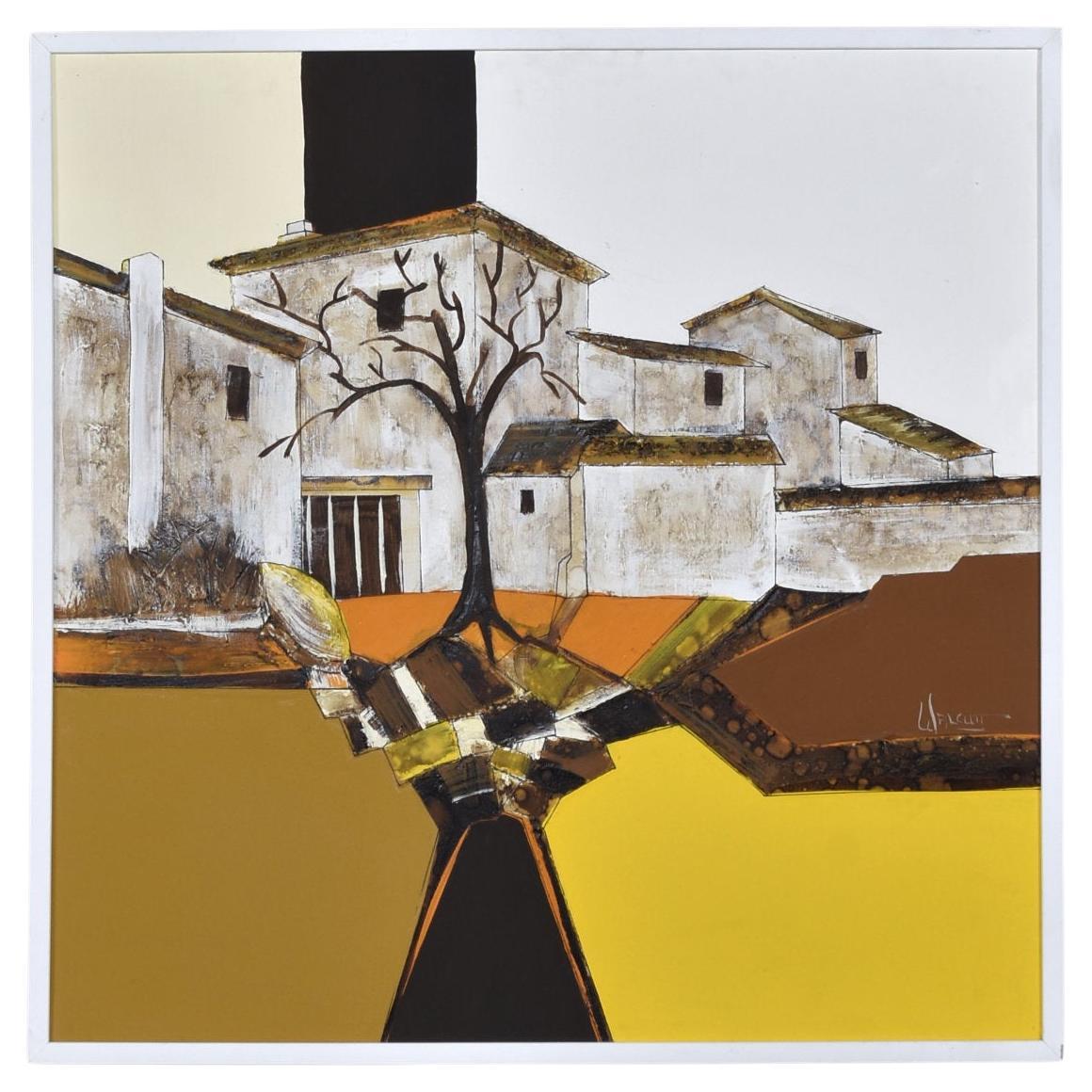 Mid-20th Century Frank Walcutt Yellow and Brown Abstract Oil Painting ...