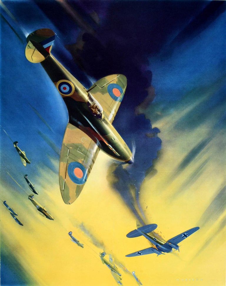 Frank Wootton - Original Vintage War Poster Help Britain Finish The Job Spitfire Wootton WWII ...