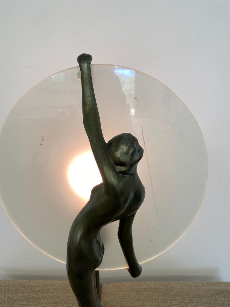 Frankart Frosted Glass Disc Lady Table Lamp For Sale at 1stDibs