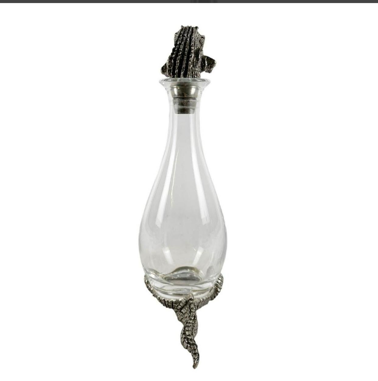Frankli Wild Pewter and Crystal Alligator Form Decanter For Sale at 1stDibs