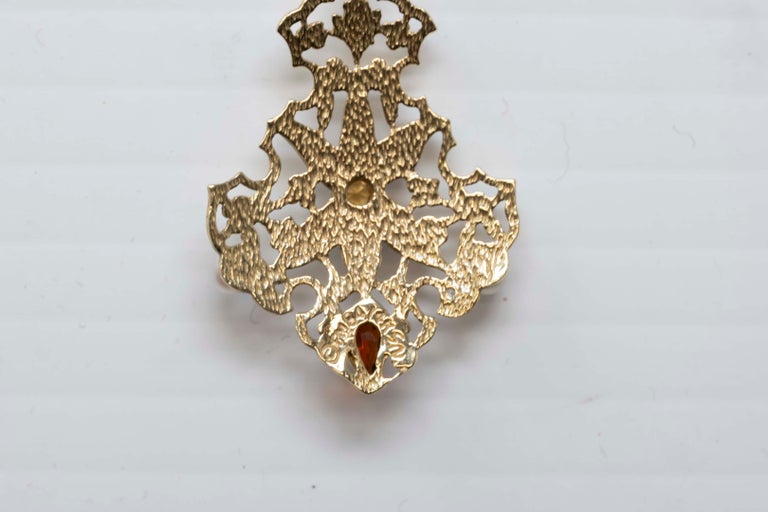 Franklin Mint 14k Gold Enamel Pearls Garnet Pendant For Sale at 1stDibs
