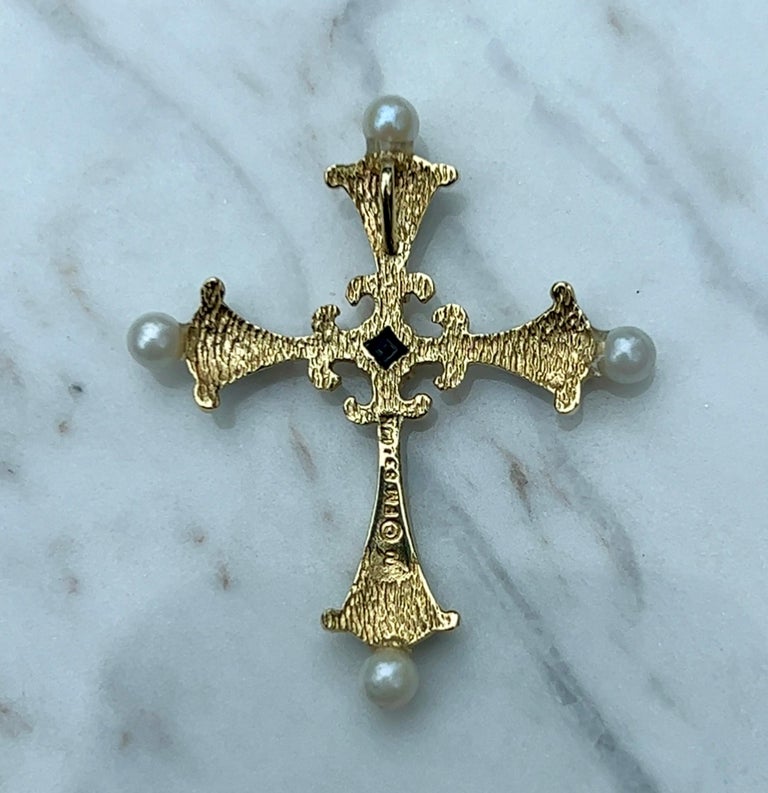 Franklin Mint Igor Carl Faberge 14k Perle Saphir Diamant Kreuz Anhänger ...