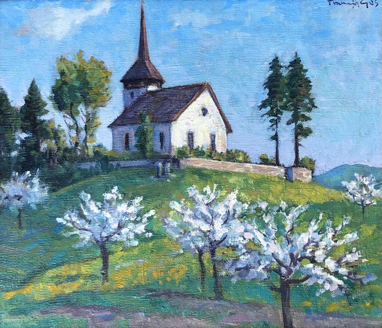 François Gos - Spring Landscape with a Chapel For Sale at 1stDibs