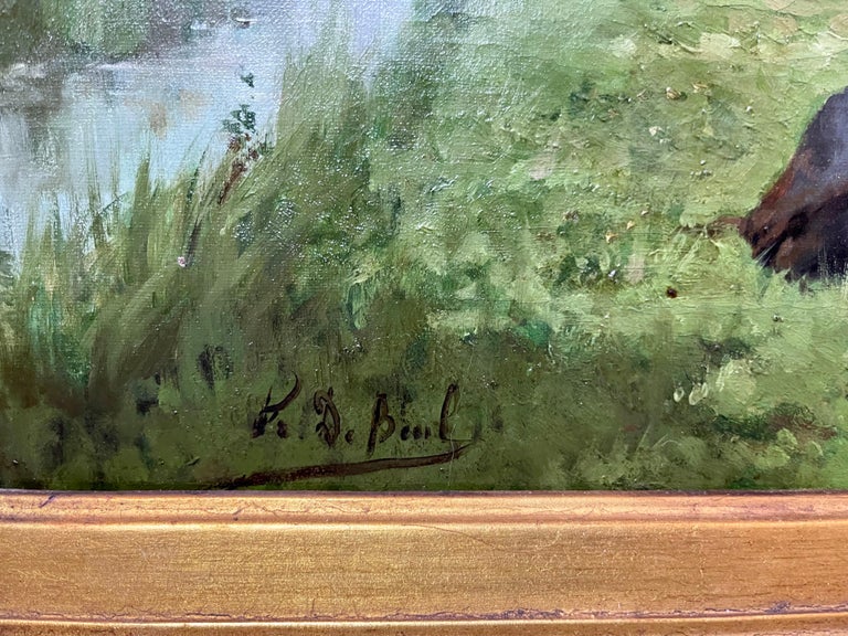 Frans de Beul - Large 19th century romantic oil Painting - Cows grazing ...