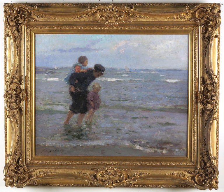 Frantz Charlet - Children Walking along the Beach at 1stDibs