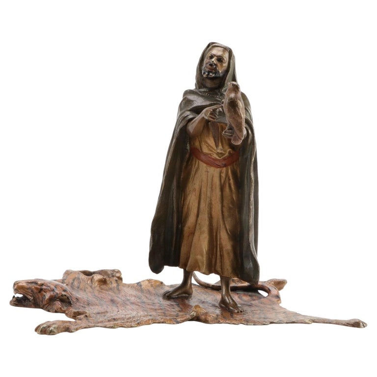 Franz Bergmann Falconer on Tiger Rug Austrian Cold Painted Bronze ...