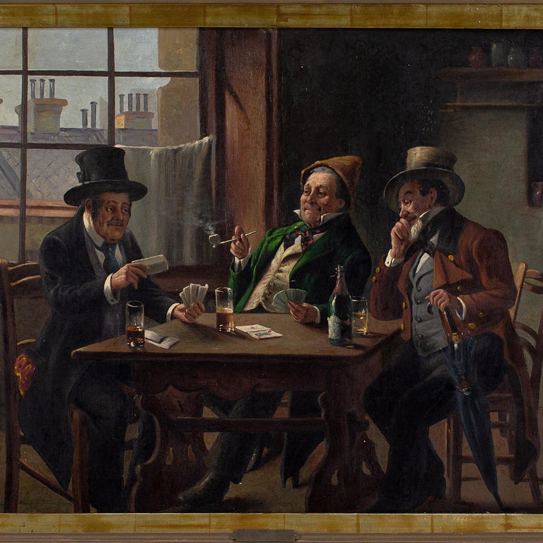 Franz Giessel - Franz Giessel, Tavern Scene With Card Players, Oil ...