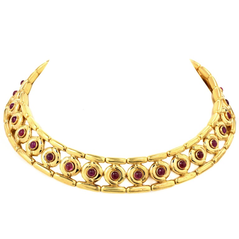 Fraone Milano Vintage Ruby 18k Yellow Gold Collar Choker Cuff Necklace ...