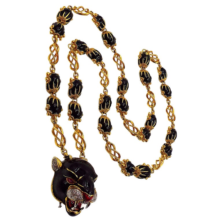 Frascarolo Collier panthère en or 18 carats, émail et diamants En vente ...