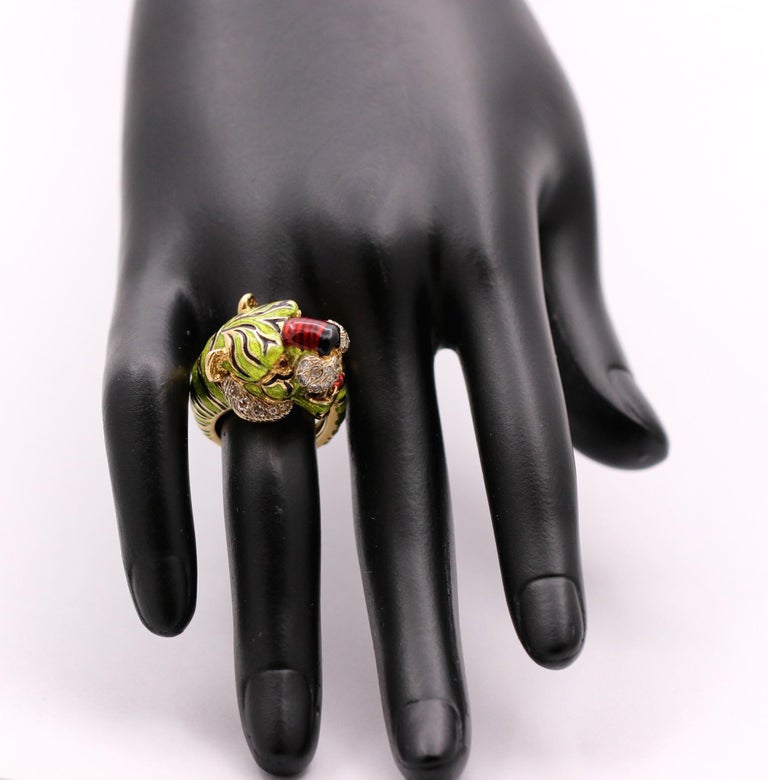 Frascarolo Enamel Tiger Ring with Ruby Eyes For Sale at 1stDibs | gold ...