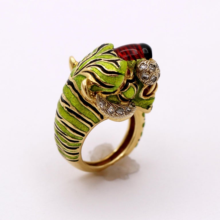 Frascarolo Enamel Tiger Ring with Ruby Eyes For Sale at 1stDibs | gold ...