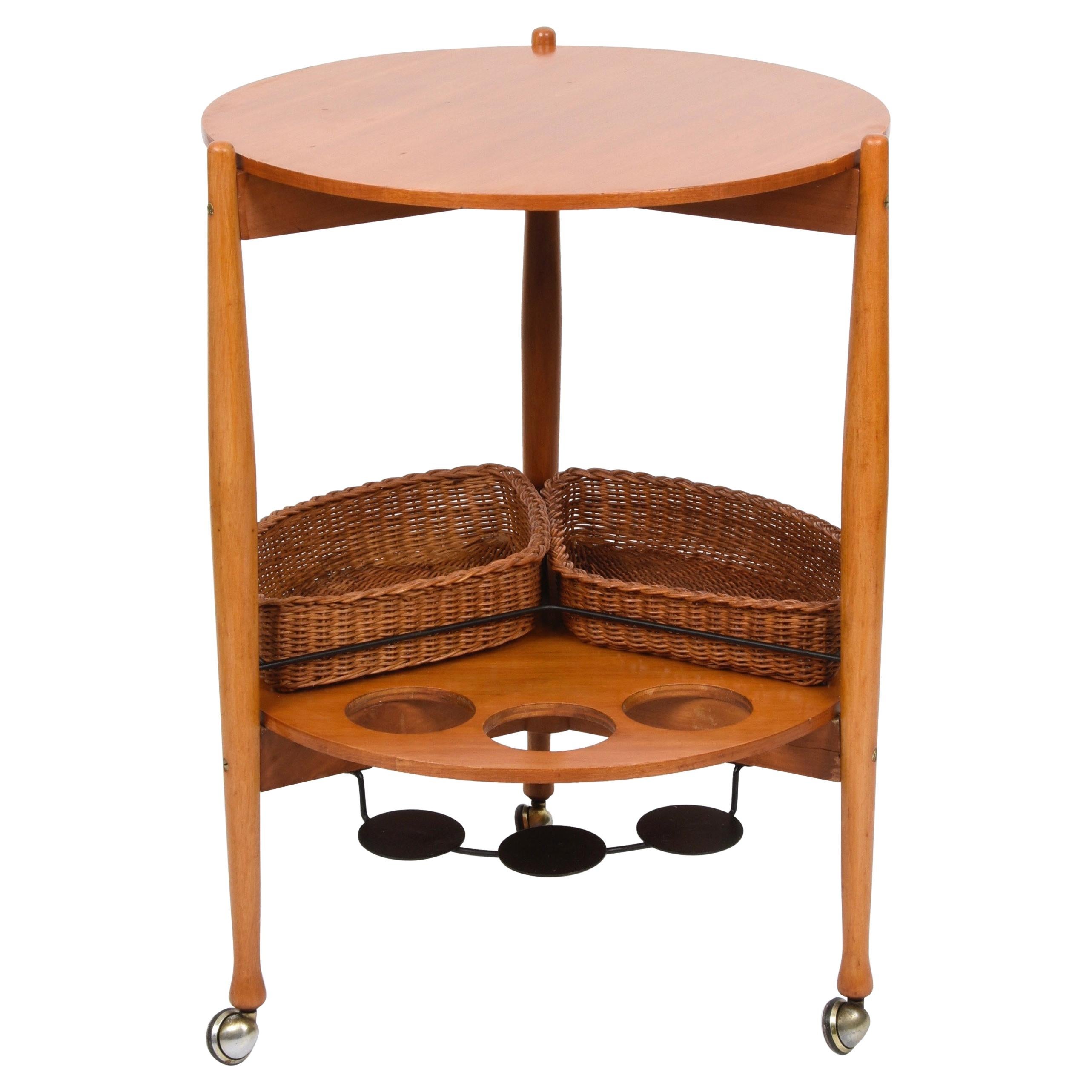 Service Trolley Walnut Wood Glass, Italy, 1950s at 1stDibs