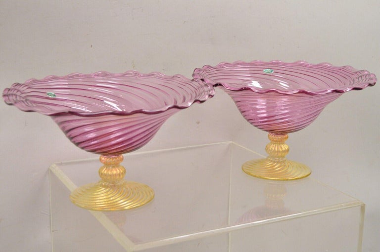Fratelli Toso Balboa Venetian Blown Art Glass Pink Swirl Gold Flecks ...