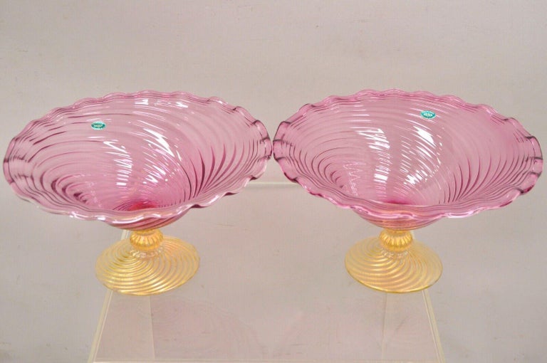 Fratelli Toso Balboa Venetian Blown Art Glass Pink Swirl Gold Flecks ...