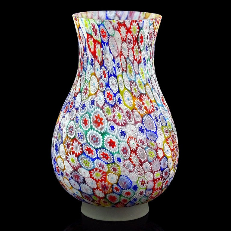 Fratelli Toso Murano Millefiori Flower Mosaic Italian Art Glass Footed ...