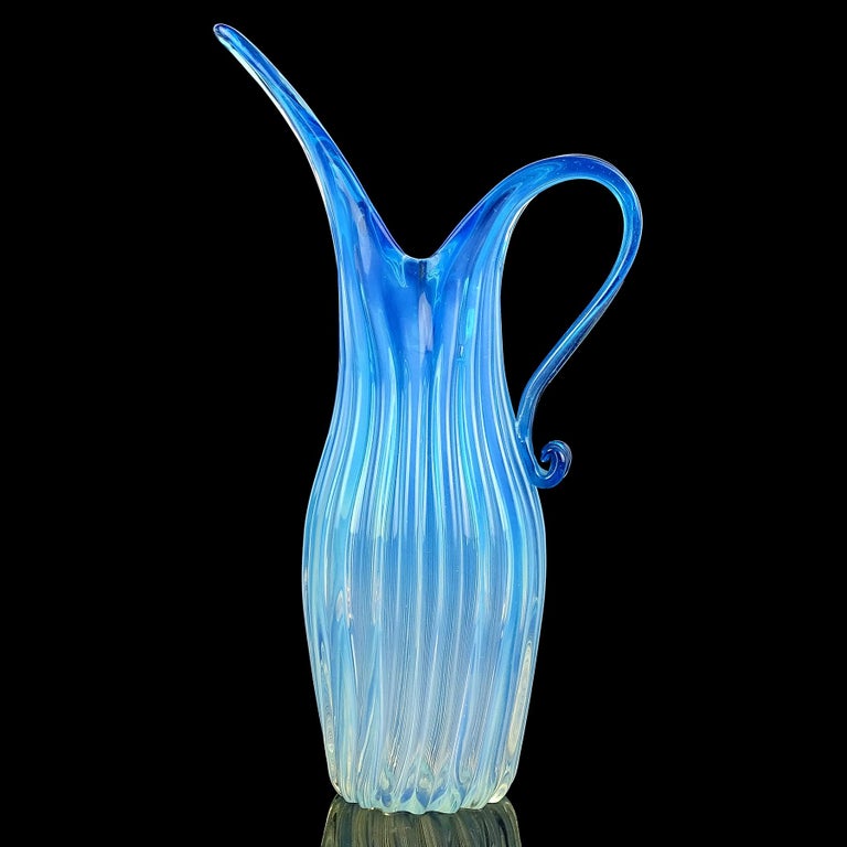 Fratelli Toso Murano Opalescent Blue Fade Italian Ribbed Art Glass ...