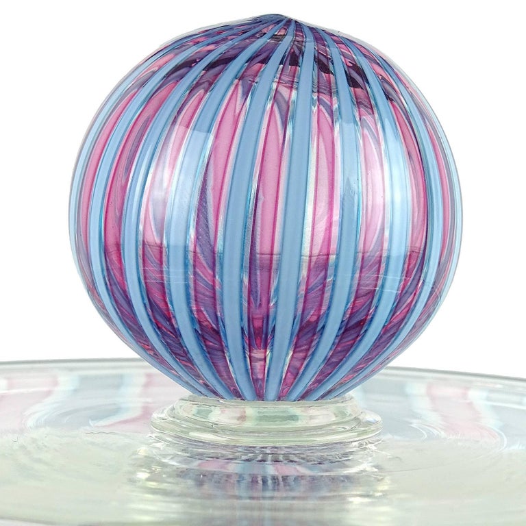 Fratelli Toso Murano Pink Blue Filigrana Italian Art Glass Hourglass ...