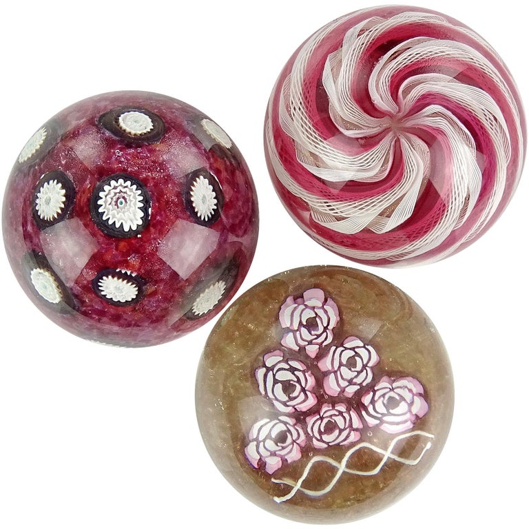 Fratelli Toso Murano Red Pink Millefiori Ribbons Italian Art Glass ...