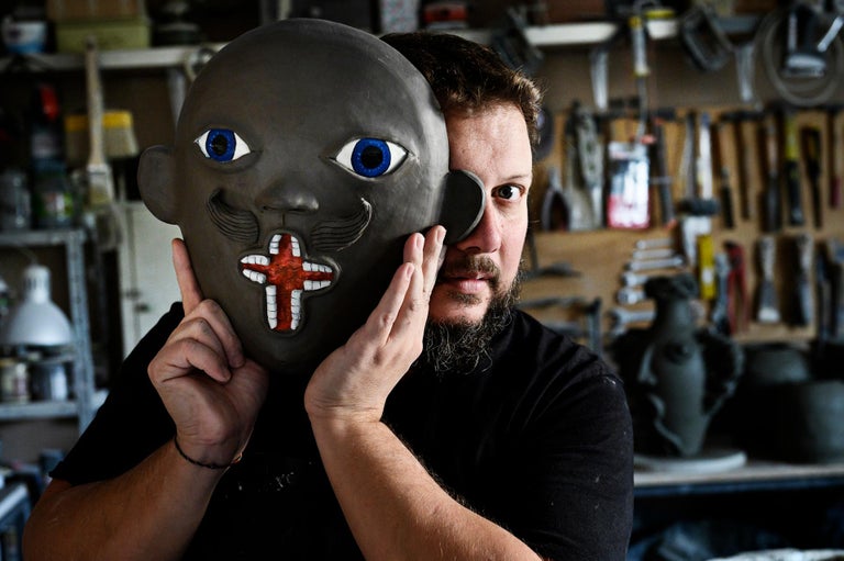Freaklab Trio Masks Made Entirely by Hand in Ceramic For Sale at 1stDibs