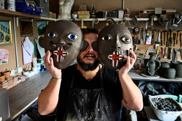 Freaklab Trio Masks Made Entirely by Hand in Ceramic For Sale at 1stDibs