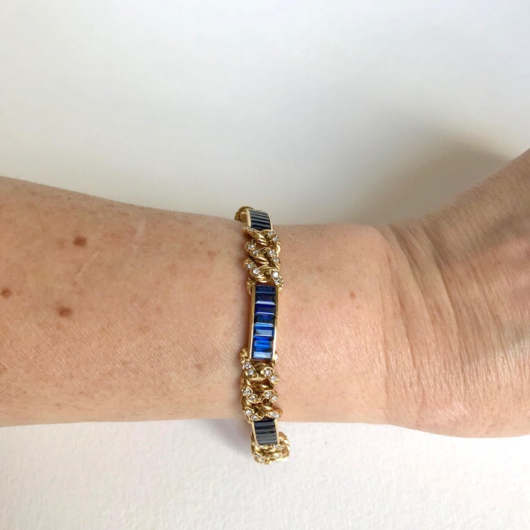 Fred 18 Carat Yellow Gold Bracelet, Sapphires and Diamonds For Sale at ...
