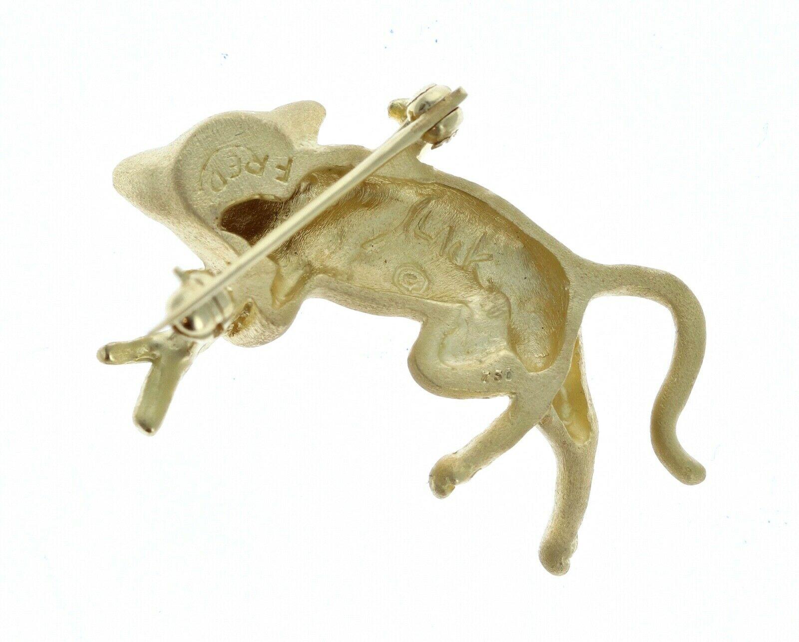 Fred 18 Karat Yellow Gold and Emerald Cat Brooch 8.8g at 1stDibs