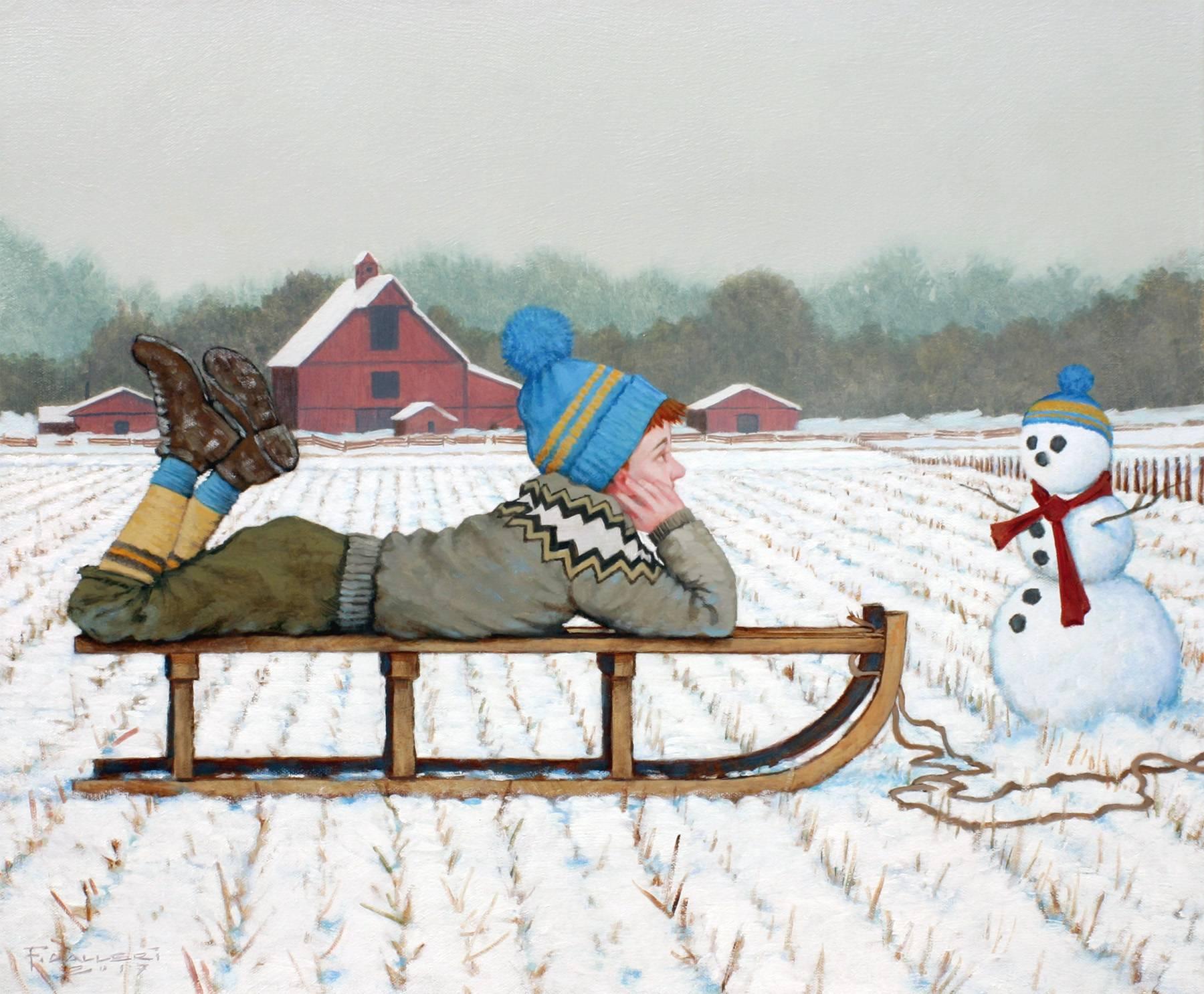 Fred Calleri - "Mutual Adoration" Boy with Sled and Snowman White ...