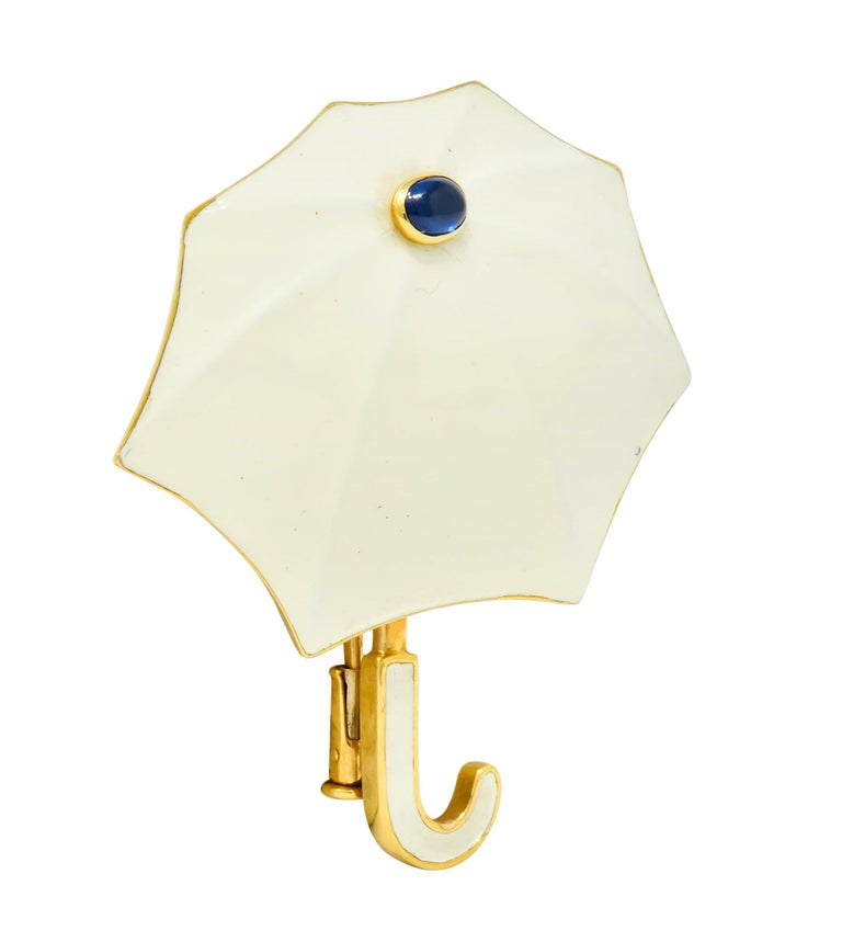 Fred Joaillier French Retro Sapphire 18 Karat Gold Enamel Umbrella ...