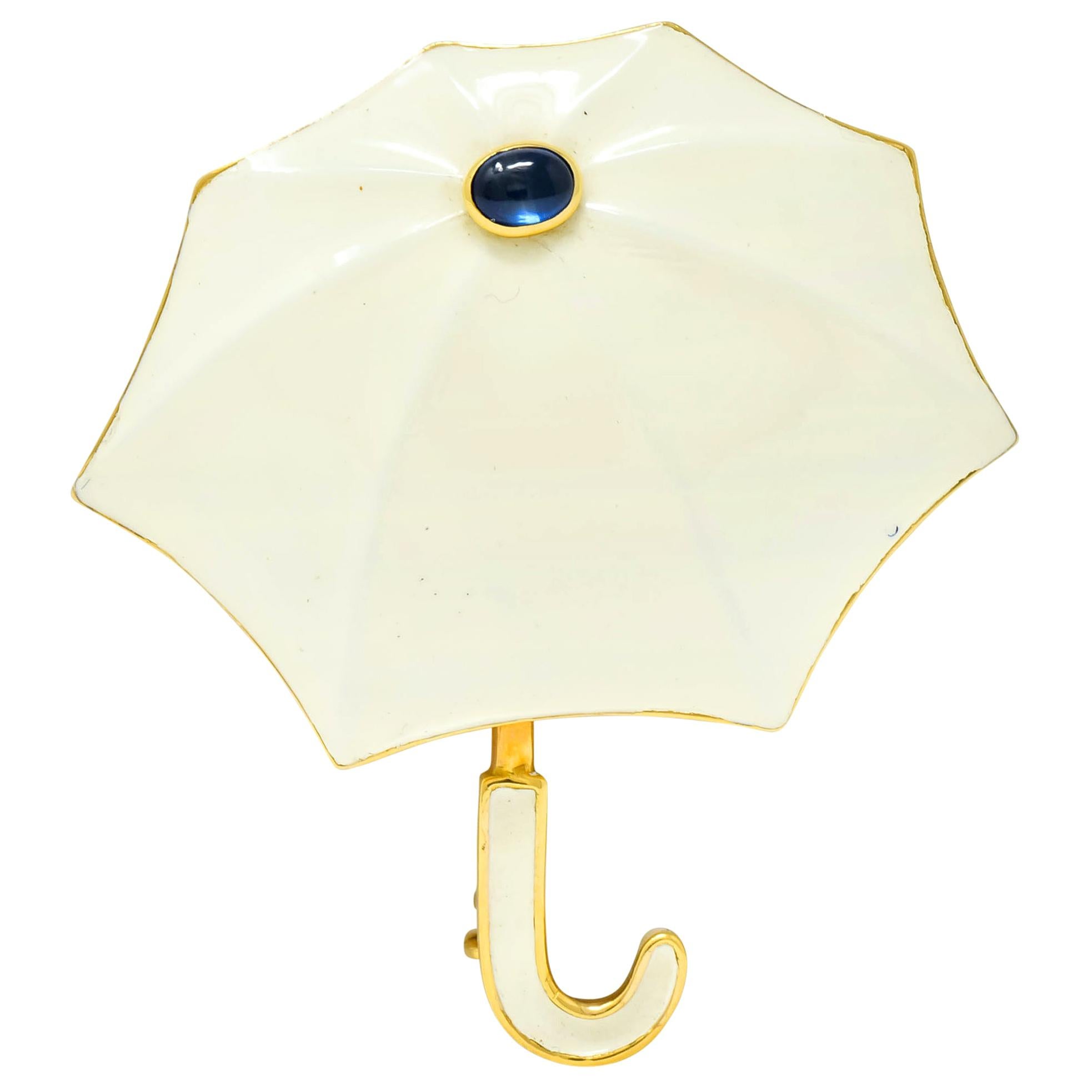Fred Joaillier French Retro Sapphire 18 Karat Gold Enamel Umbrella ...