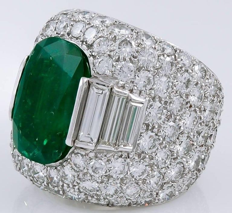 Fred Leighton Diamond Emerald Yellow Gold Platinum Bombe Ring For Sale ...