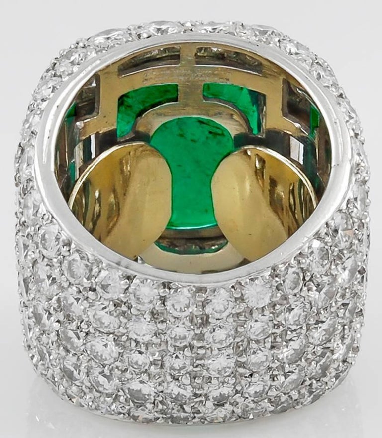 Fred Leighton Diamond Emerald Yellow Gold Platinum Bombe Ring For Sale ...