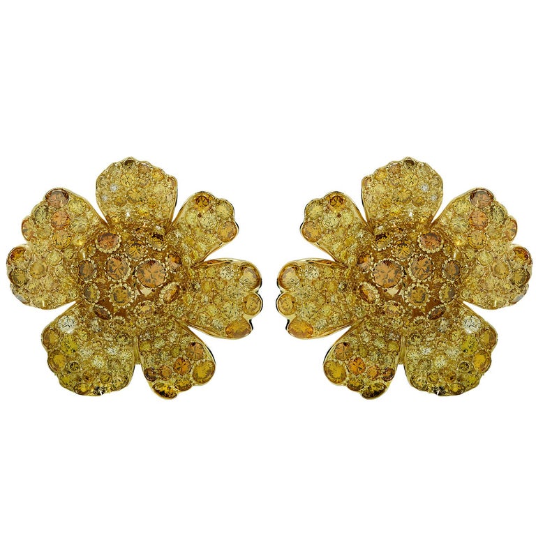 Fred Leighton Fancy Intense Yellow Diamond Flower Clip-On Earrings For ...