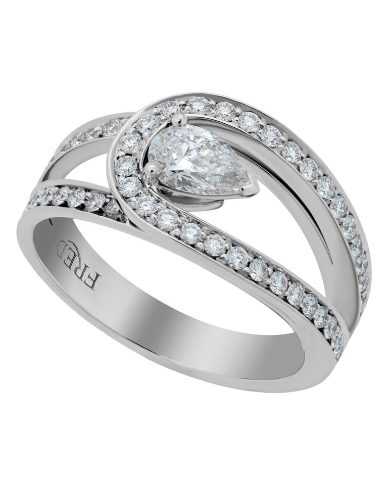Fred Lovelight Platinum Pear Cut Center Diamond Ring For Sale at 1stDibs