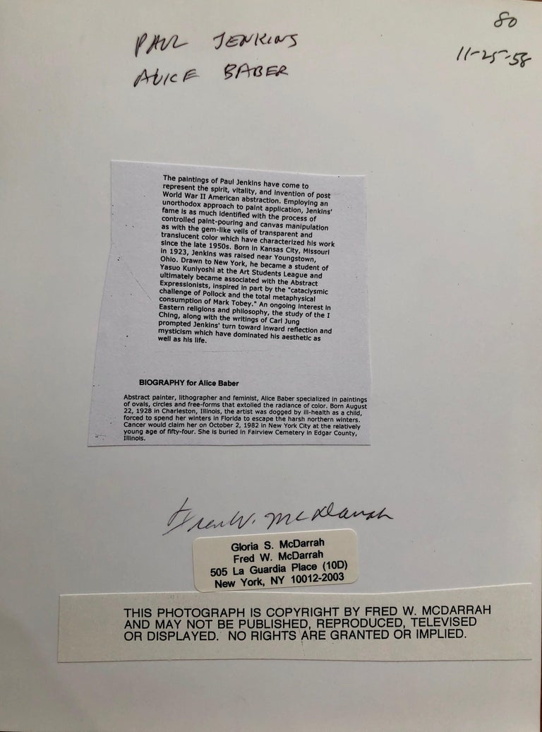 Fred McDarrah - Vintage Print Silver Gelatin Signed Photograph Paul Jenkins, Alice Baber AbEx NY ...