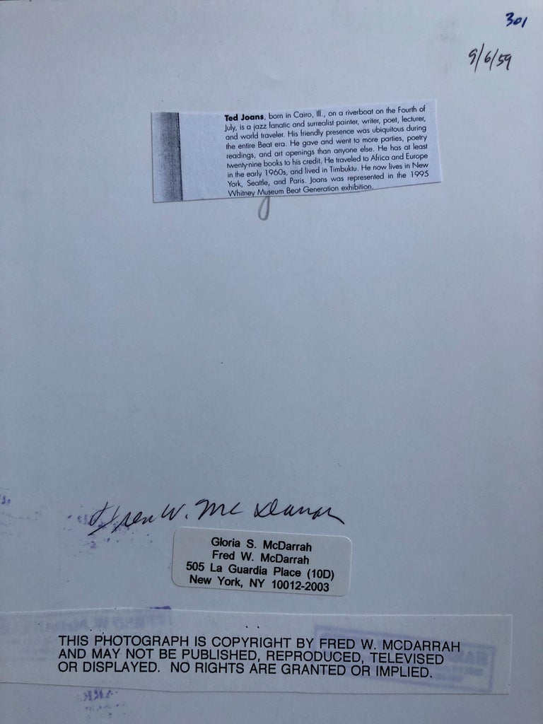 Fred McDarrah - Vintage Print Silver Gelatin Signed Photograph Ted Joans Jazz Surrealist Poet at ...