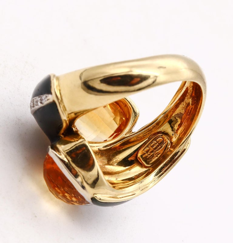 Fred of Paris 1970 Cocktail Ring In 18Kt Gold Diamonds Citrines Green ...