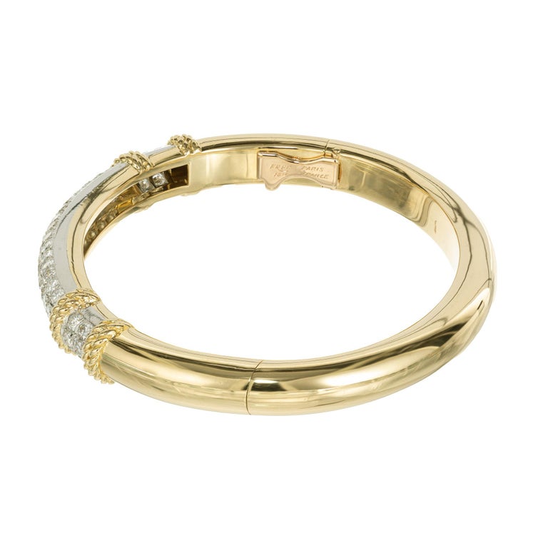 Fred of Paris 2.28 Carat Diamond Two Tone Gold Bangle Bracelet For Sale ...