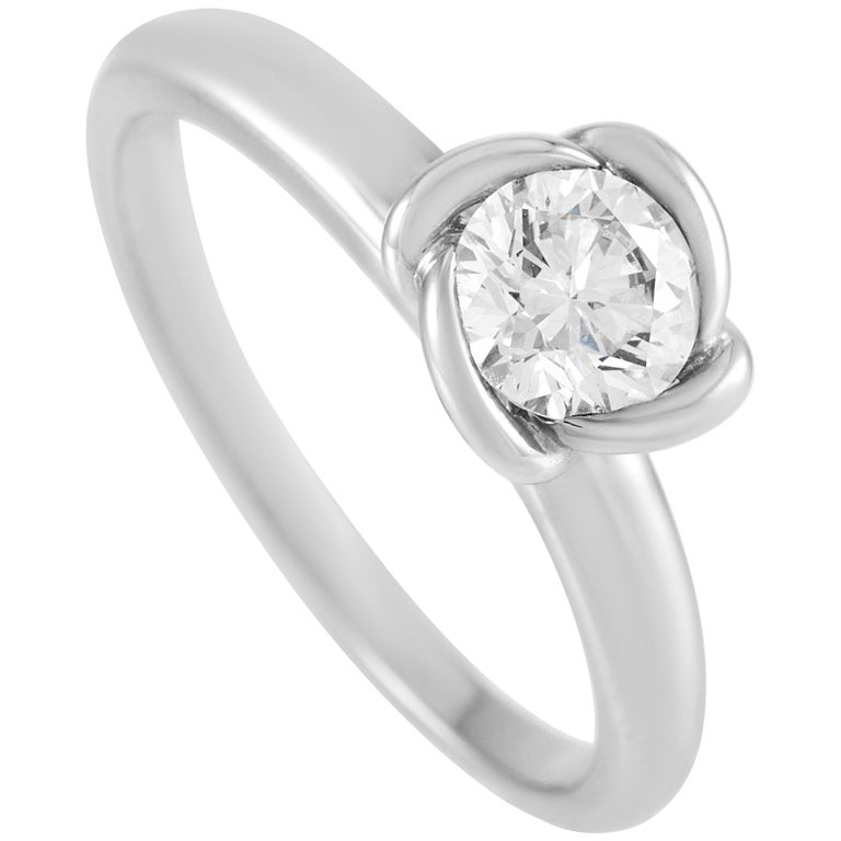 Fred of Paris Fleur Celeste Platinum 0.51 Carat D-VVS1 Diamond Engagement Ring at 1stDibs