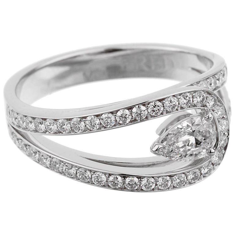 Fred of Paris Lovelight Pear Diamond Platinum Ring For Sale at 1stDibs