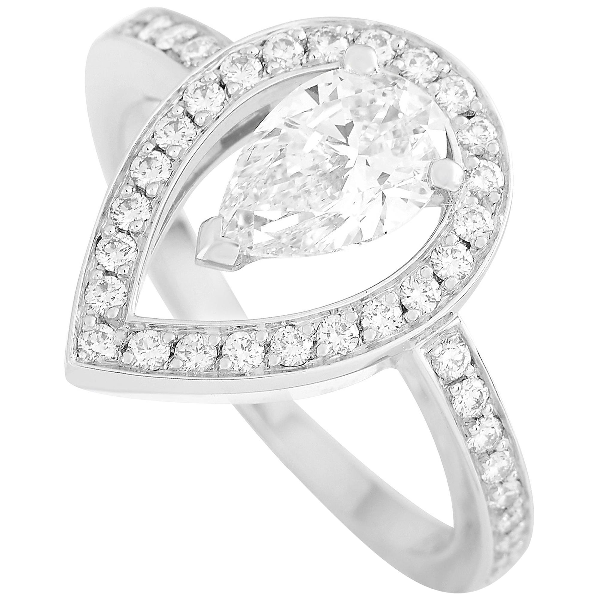 Fred of Paris Platinum GIA Pear Diamond Ring For Sale at 1stDibs