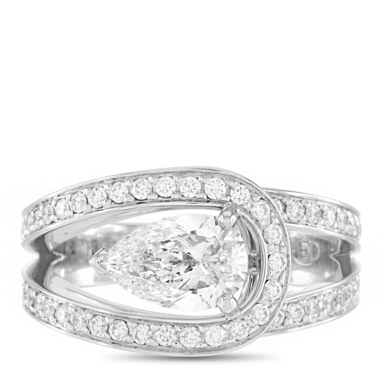 Fred of Paris Lovelight Platinum 1.58 Carat Pear and Round Diamond Ring For Sale at 1stDibs