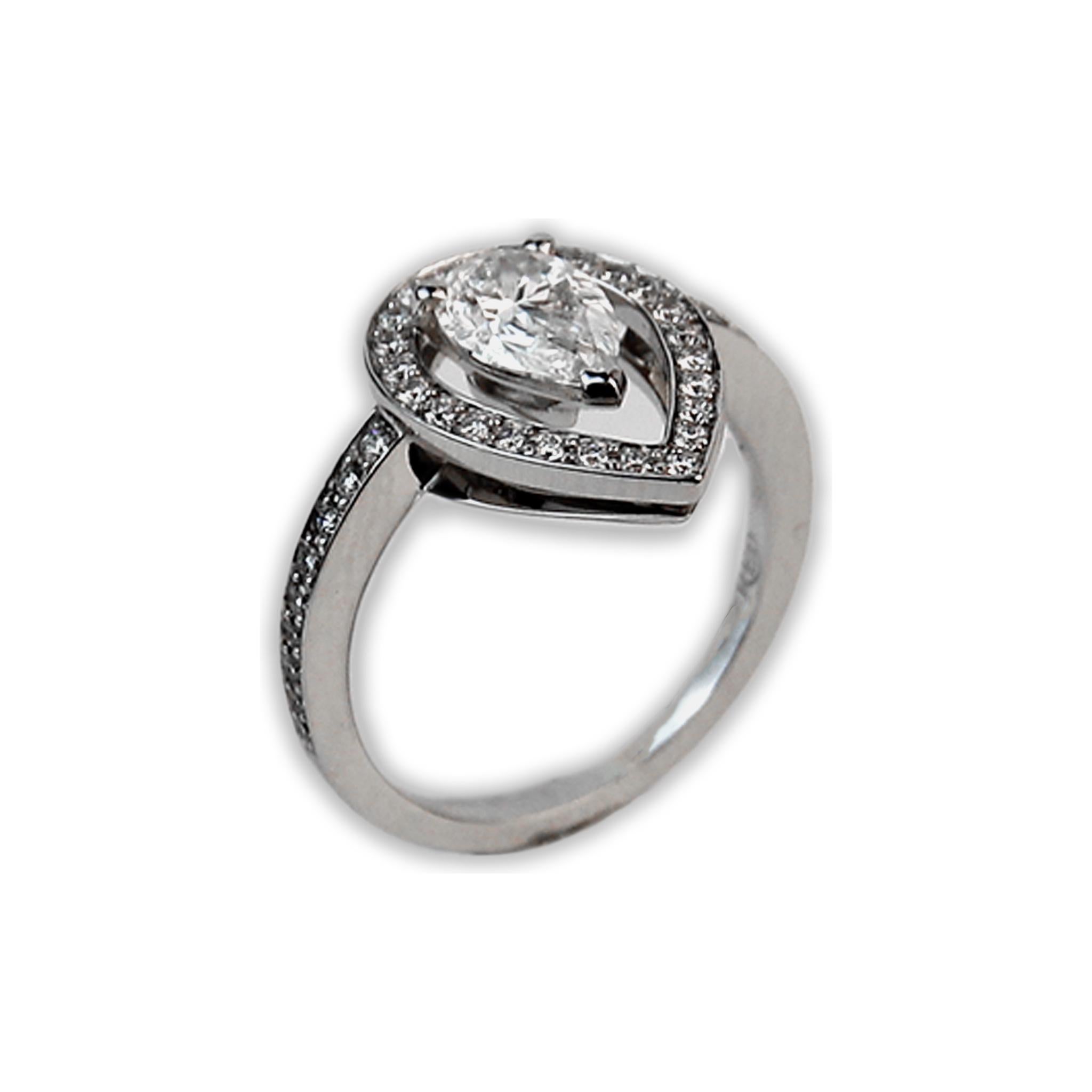 Fred of Paris Platinum GIA Pear Diamond Ring For Sale at 1stDibs