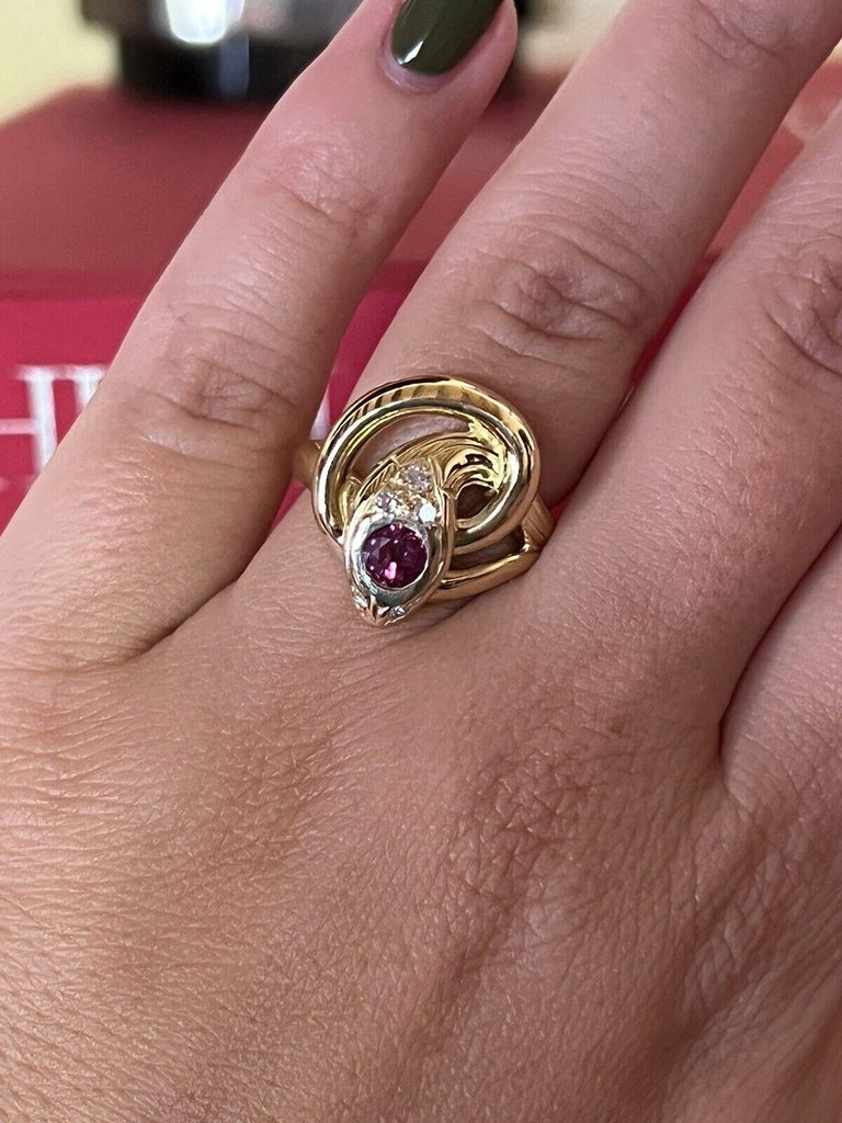 Fred Paris 18k Yellow Gold, Diamond and Burma Ruby Snake Ring Vintage Fully Marked For Sale at ...